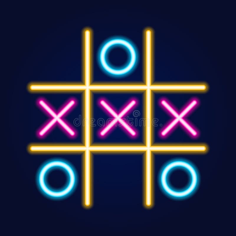 Tic Tac Toe Game, Linear Outline Icon. Neon Style Stock Vector ...