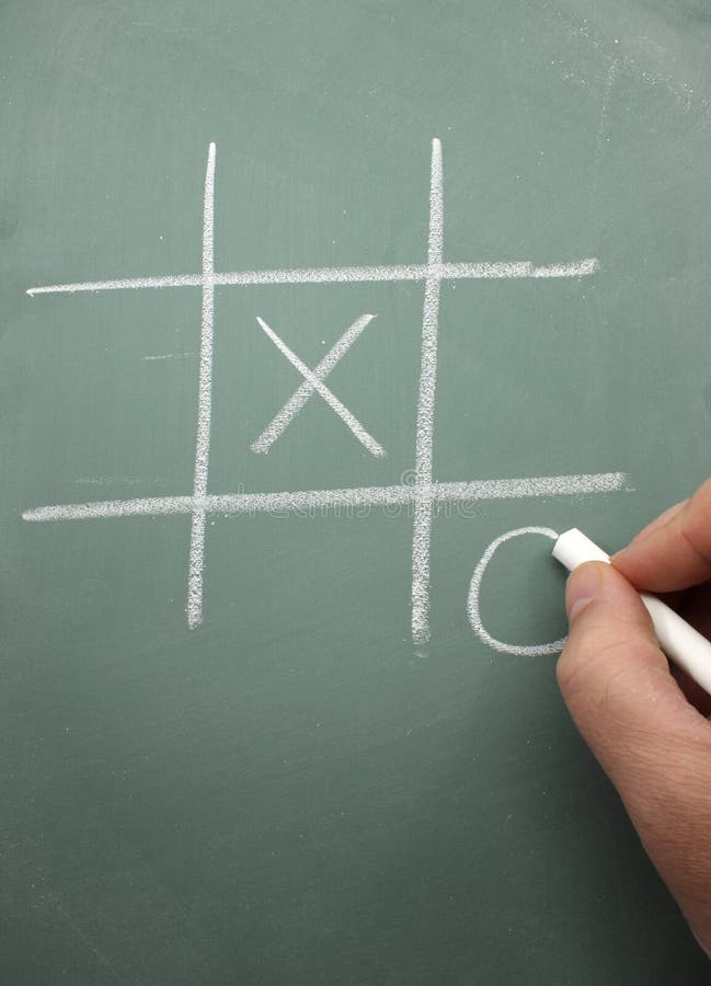 Tic Tac Toe with Hand on Blackboard Stock Photo - Image of black, game ...