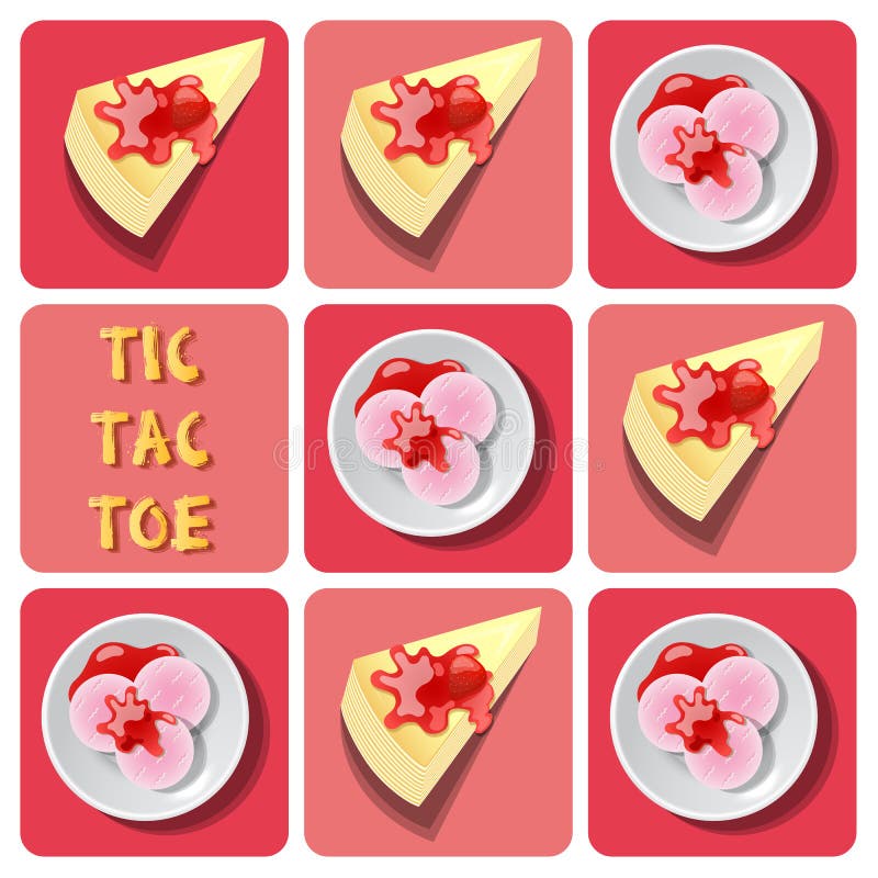 Tic-Tac-Toe of Ice Cream and Crepe Cake Stock Vector - Illustration of ...