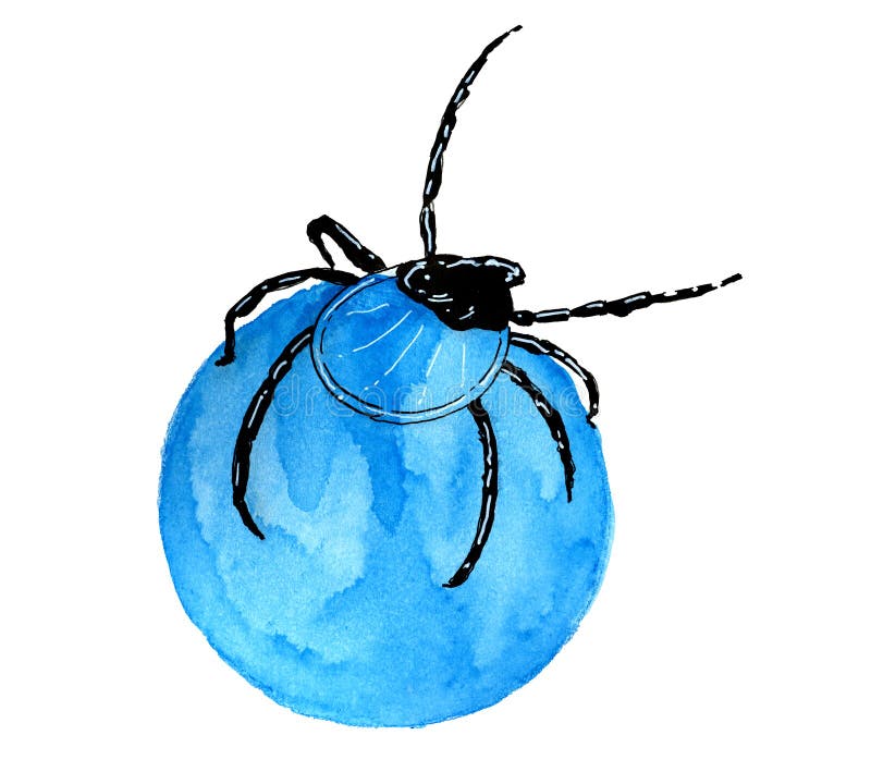 Tick on the Blue Ball, Earth Ink Hand Drawing Stock Illustration ...