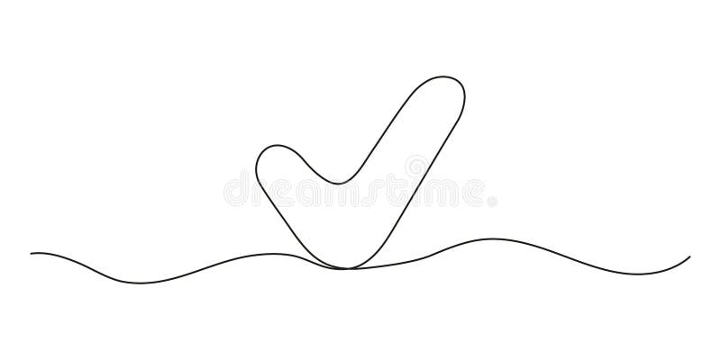 Tick, Check Mark Continuous One Line Drawing. Approved and Verification ...