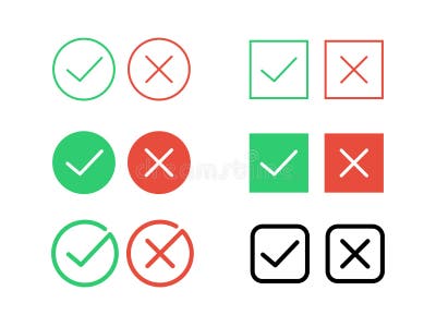 Tick Check Mark and Decline Cross Vector Icons for Internet Buttons ...