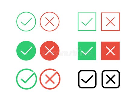 Tick Check Mark and Decline Cross Vector Icons for Internet Buttons ...