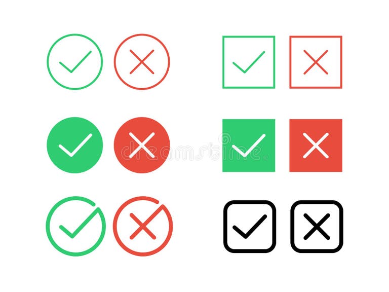Tick Check Mark and Decline Cross Vector Icons for Internet Buttons ...