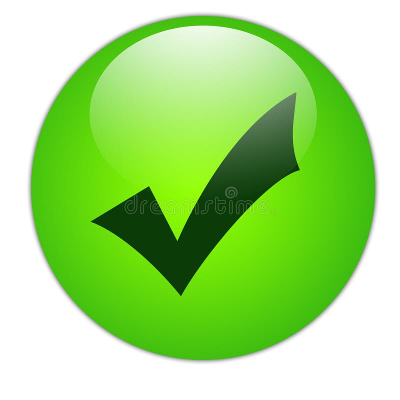 Tick Correct Icon Symbol on Green Glassy Crystal Button with Gradient ...