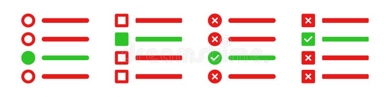 Tick The Correct Option Quiz Vector Illustration In Red And Green Color Stock Vector