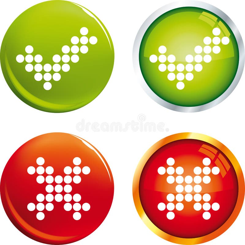Tick and Cross Dotted Icons on Green and Red Buttons Stock Illustration ...