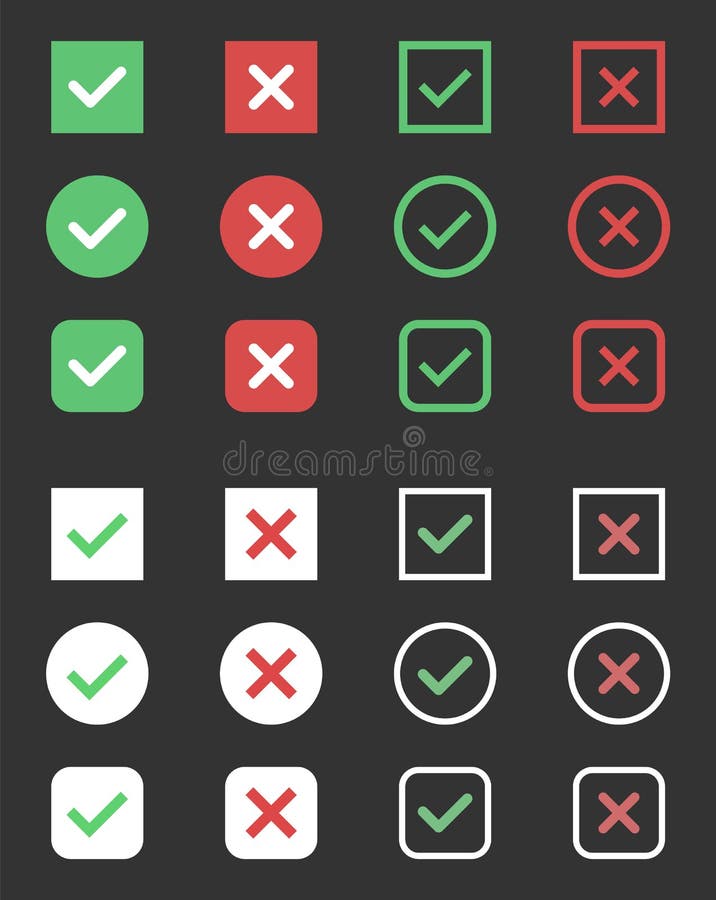 Check Box Icons, Tick and Cross Signs, Check Mark Stock Vector ...