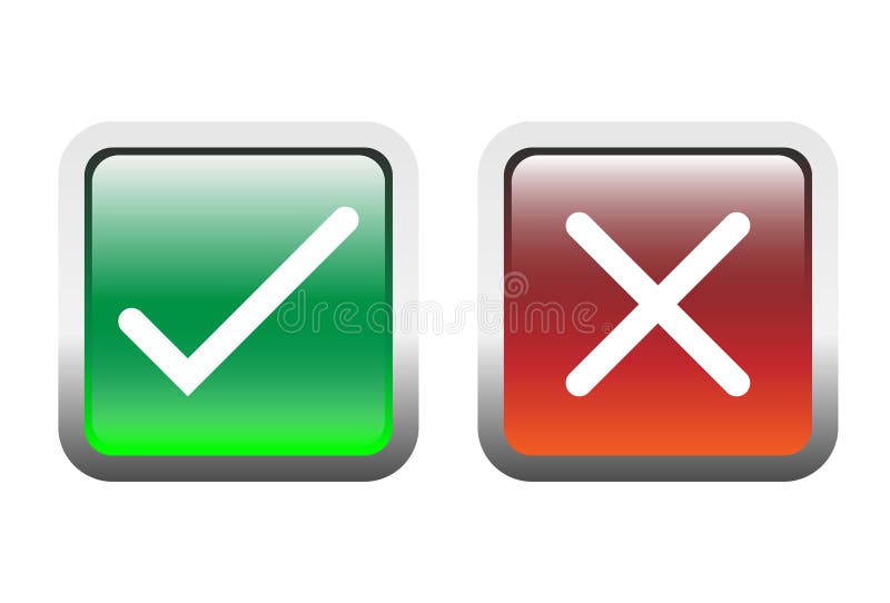 Tick And Cross Signs On Square Buttons Web Buttons Press Button Icon