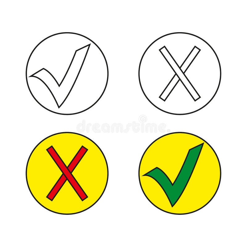 Tick Cross Yellow Circle. Cross Symbol. Vector Illustration. Stock ...