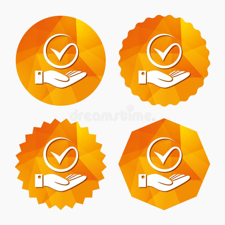 Tick and Hand Sign. Palm Holds Check Mark Symbol. Stock Vector ...