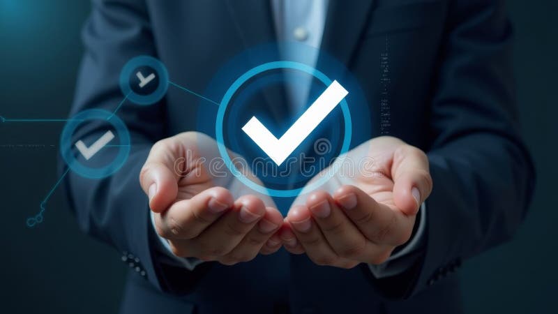 A Tick in the Hands of a Man in a Suit Stock Photo - Image of exam ...