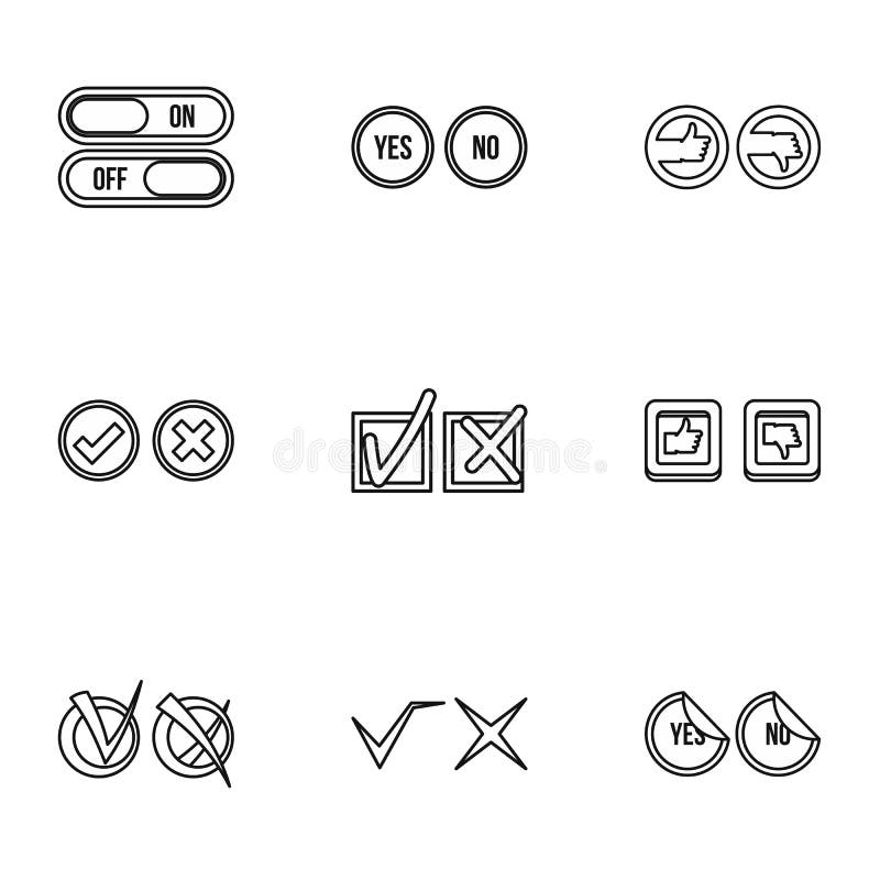 Tick Icons Set, Outline Style Stock Vector - Illustration of right ...