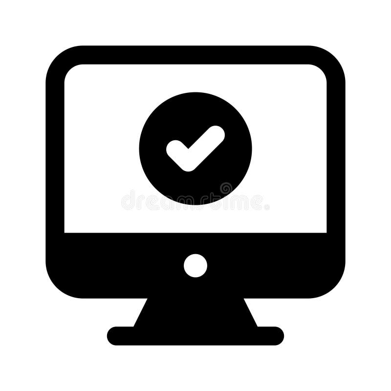 Tick Mark on Computer Showing Icon of Verified Computer Stock Vector ...