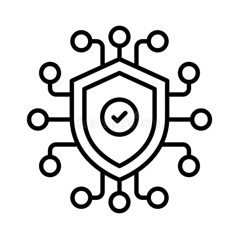 Tick Mark on Network Protection Shield Showing Concept Vector of Cyber ...