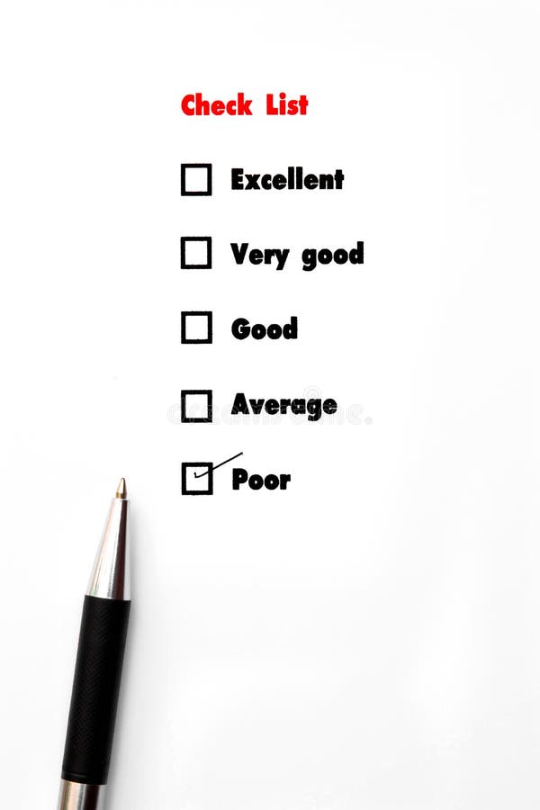 Tick Placed You Select Choice. Excellent,very Good,good,average Stock ...