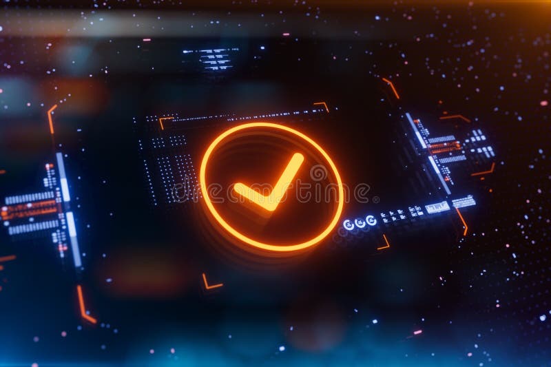 Tick Symbol on a Digital LCD Display with Reflection. Stock ...