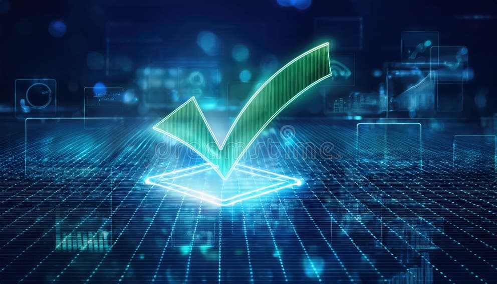 A Tick Symbol Floating on a Digital Circuit Indicating Approval Over a ...