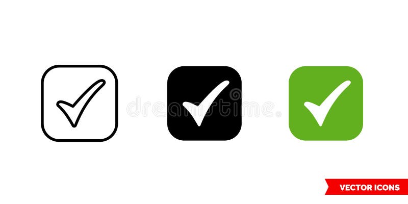 Tick Symbol Icon of 3 Types Color, Black and White, Outline. Isolated ...