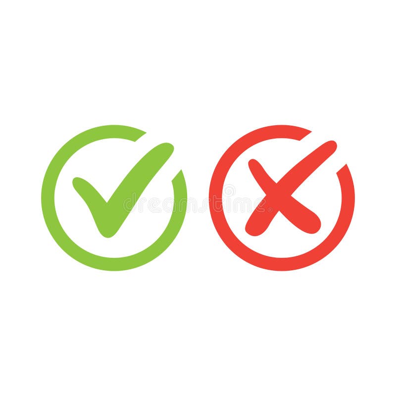 Tick Symbol Set in Red and Green, Checkmark Vector Icons. Stock Vector ...