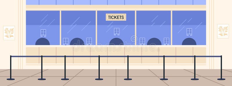 Ticket Booth Scene Empty Queue Barriers Blue Windows Stock Vector ...