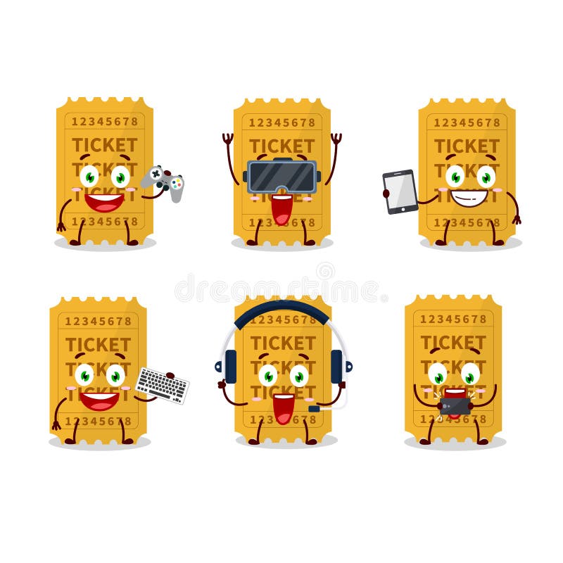 Ticket Cartoon Character are Playing Games with Various Cute Emoticons ...