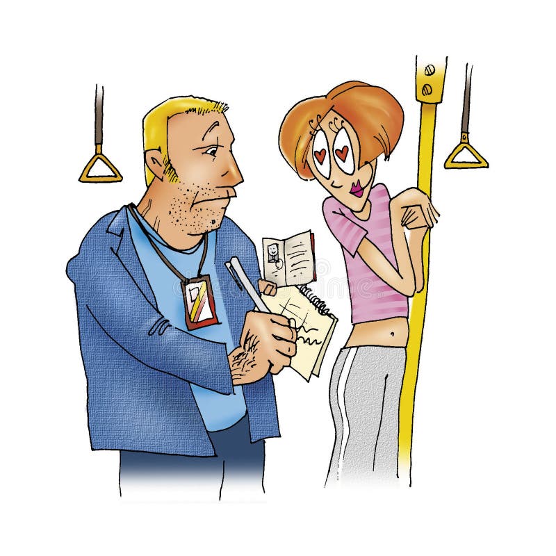 Ticket collector and woman stock illustration. Illustration of ...