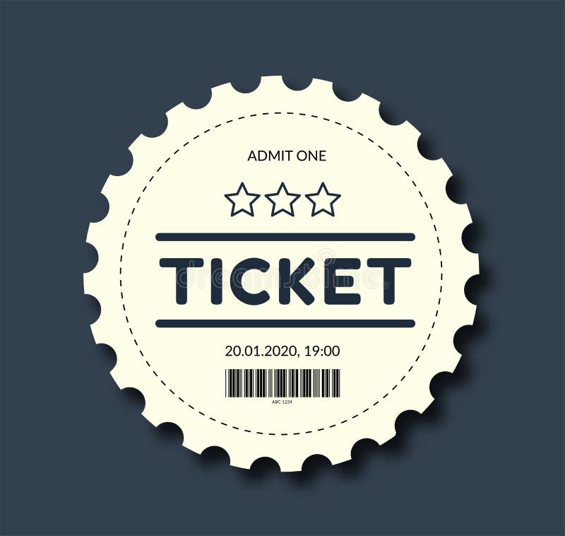 Ticket Frame Icon on Dark Blue Background, Round Form with Cut Borders ...
