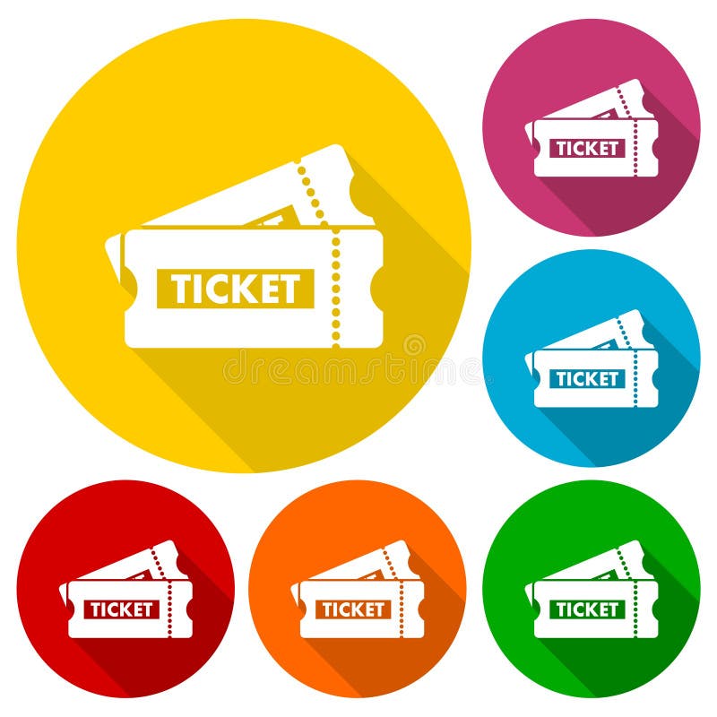 Ticket Icons Set with Long Shadow Stock Vector - Illustration of ...