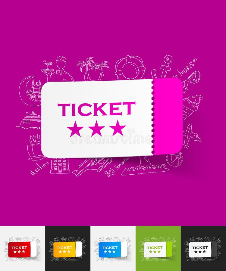 Ticket Paper Sticker with Hand Drawn Elements Stock Vector ...