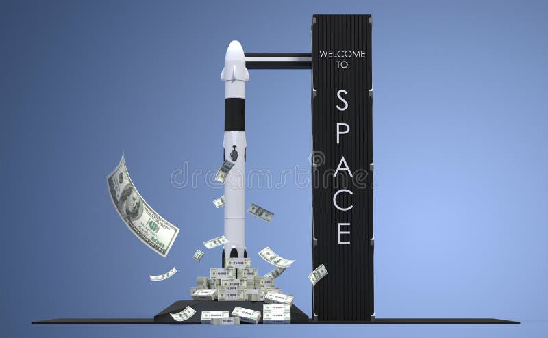 Ticket Price for Space, Illustration with Rocket and Banknotes Stock ...