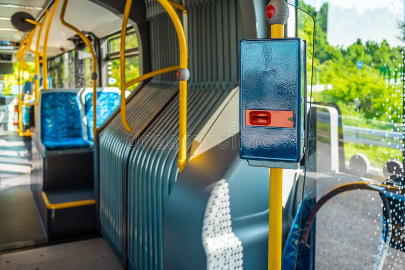Ticket Validator with Empty Bus Interior. Public Transport in a City ...