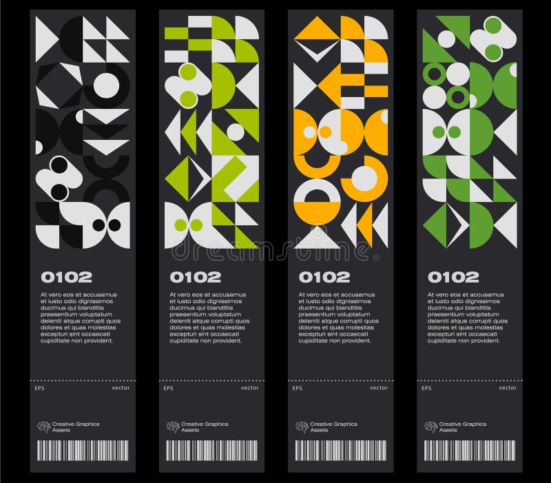Ticket Vector Template Layout with Abstract Bauhaus Geometric Pattern ...
