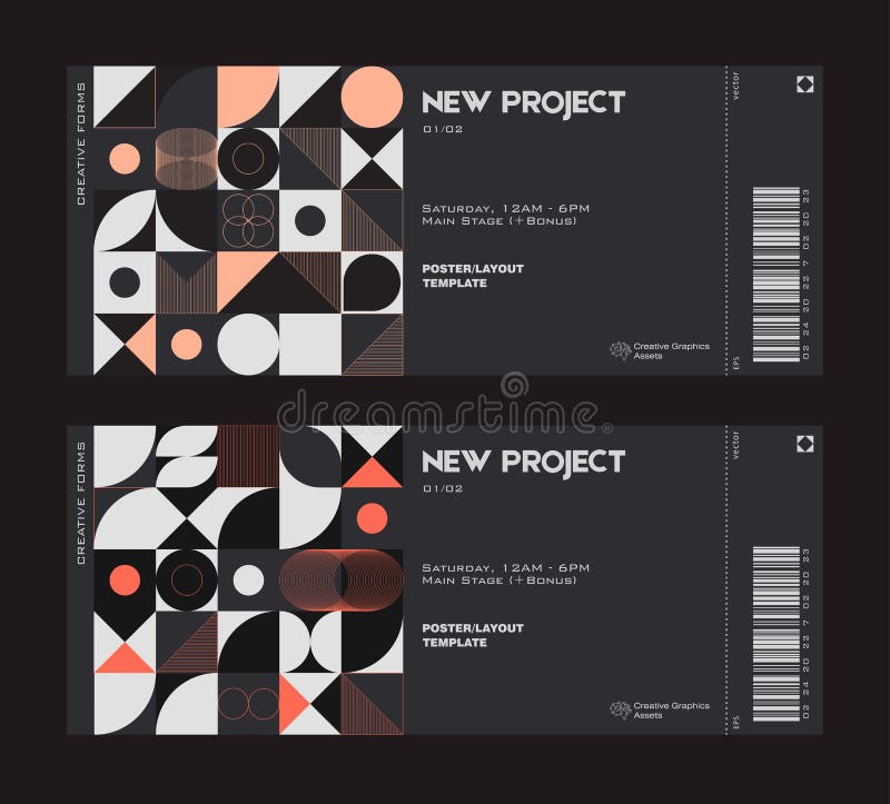 Ticket Vector Template Layout with Abstract Vector Geometric Shapes ...