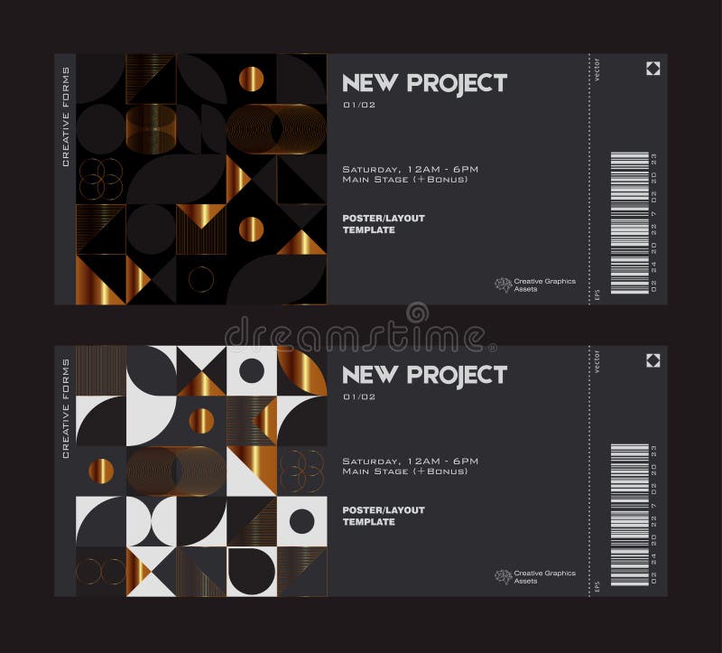 Ticket Vector Template Layout with Abstract Vector Geometric Shapes ...