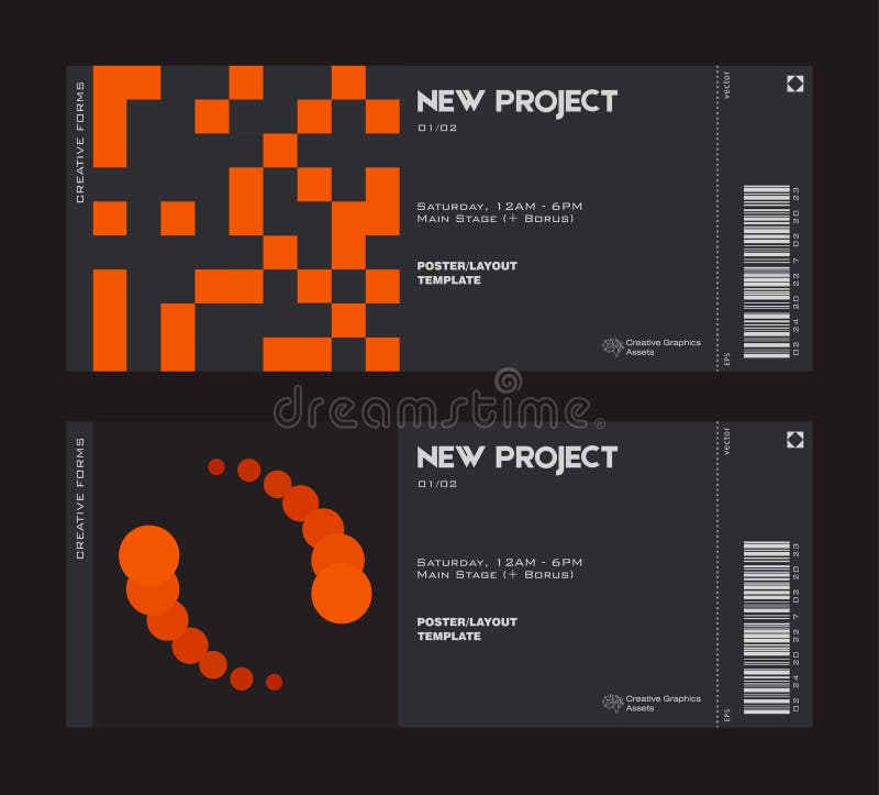 Ticket Vector Template Layout with Abstract Vector Geometric Shapes ...