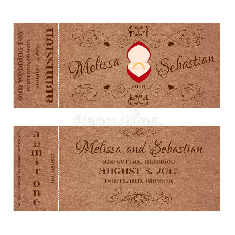 Ticket for Wedding Invitation with Wedding Golden Ring in a Red Box ...