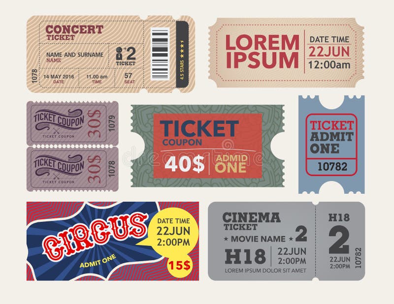 Tickets Collection in Vintage and Retro Style. Stock Vector ...