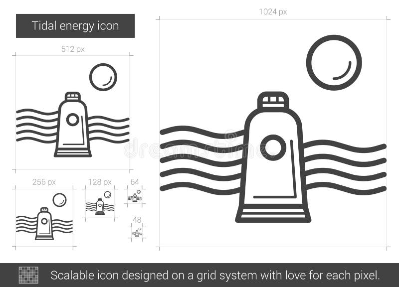 Tidal energy line icon. stock vector. Illustration of alternative ...