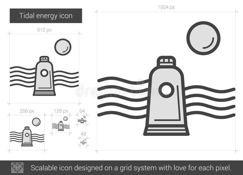 Tidal energy line icon. stock vector. Illustration of battery - 85915701