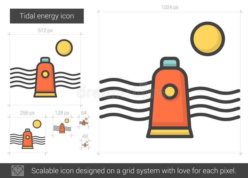 Tidal energy line icon. stock vector. Illustration of battery - 85915701