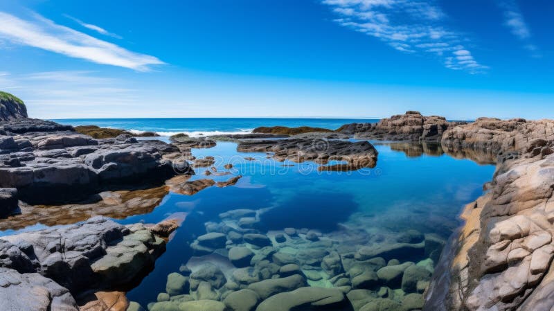 Tidal Pool Scenery with Blue Sky and Clouds Stock Illustration ...