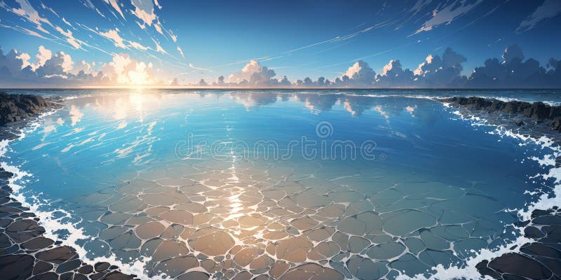 Tidal Pool at Sunset with Ocean Horizon and Vibrant Sky Reflections ...