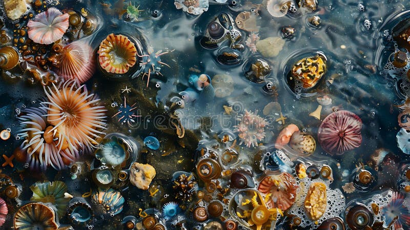 Tidal Pool with Various Small Marine Stock Illustration - Illustration ...