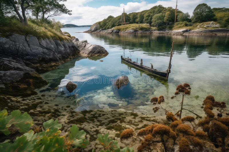 Tidal Pool, with Viking Ship at Anchor, Surrounded by Underwater ...