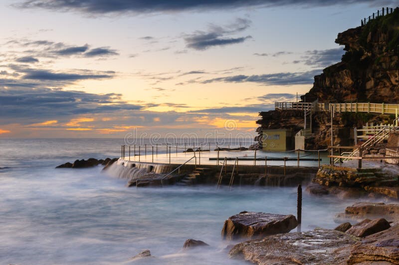 Wave Hitting a Natural Pool with Swimmers Stock Image - Image of bronte ...