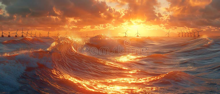 Ocean Waves: Hyperrealistic Setting for Tidal Turbine Array Stock ...