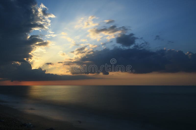 Tide and Beautiful Sunset on the Beach Stock Photo - Image of summer ...
