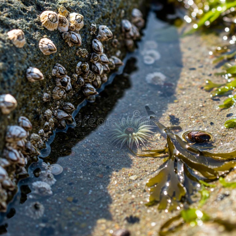 Tide Pool Ecosystem with Sea Anemone and Barnacles Stock Photo - Image ...