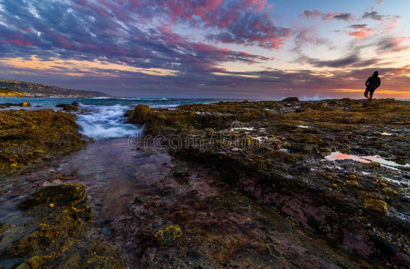 Tide Pool Reflection and Clouds in Laguna Beach, CA Stock Image - Image ...